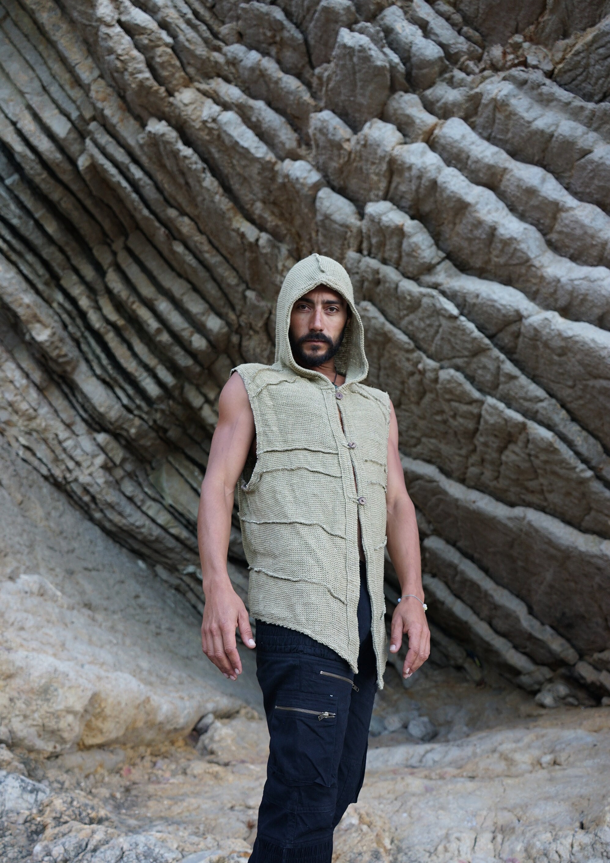 Knitted Banana Leaf Vest~psy Sweater~tribal Clothing~mens Hippie ...