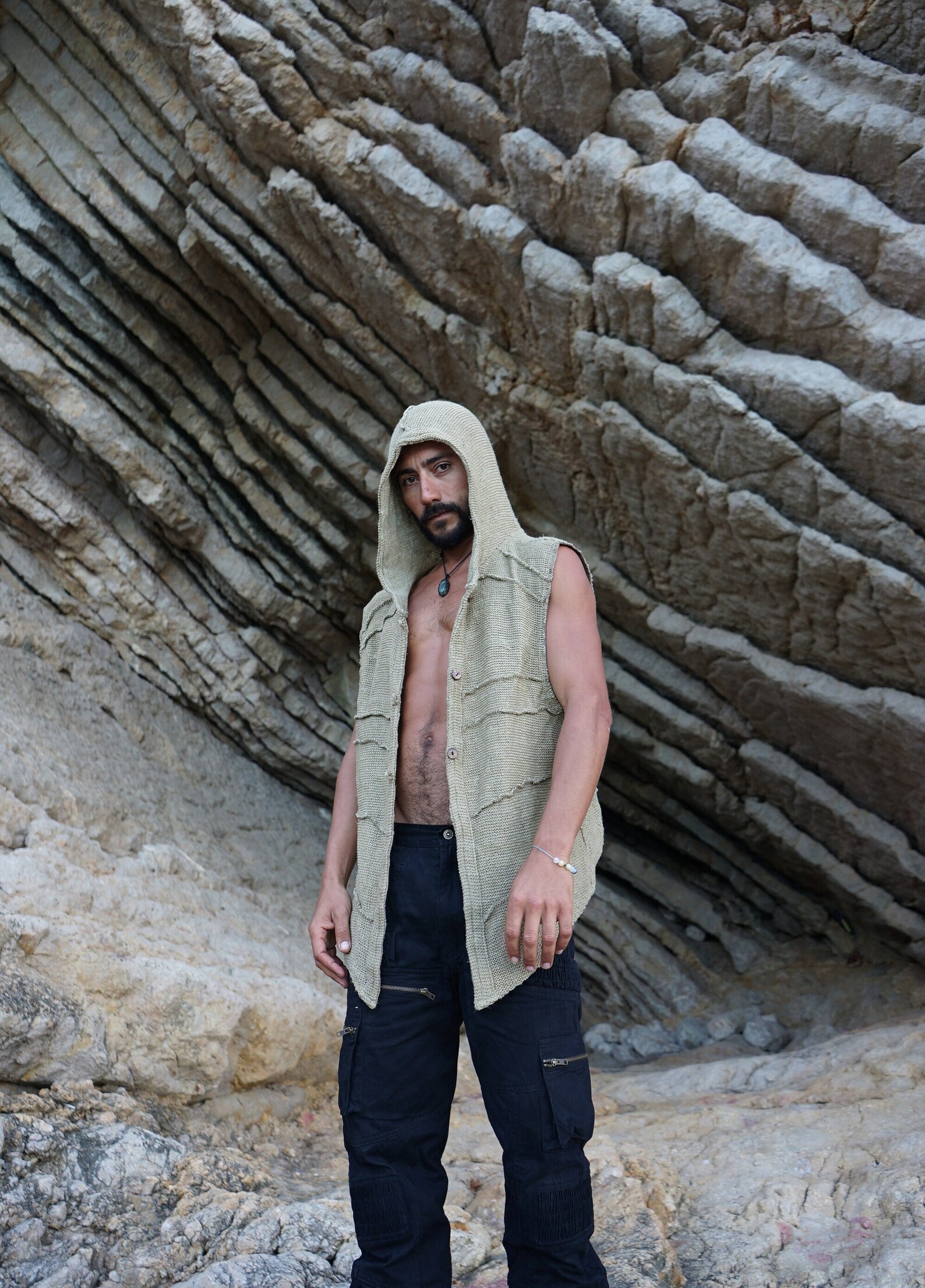 Knitted Banana Leaf Vest~psy Sweater~tribal Clothing~mens Hippie ...