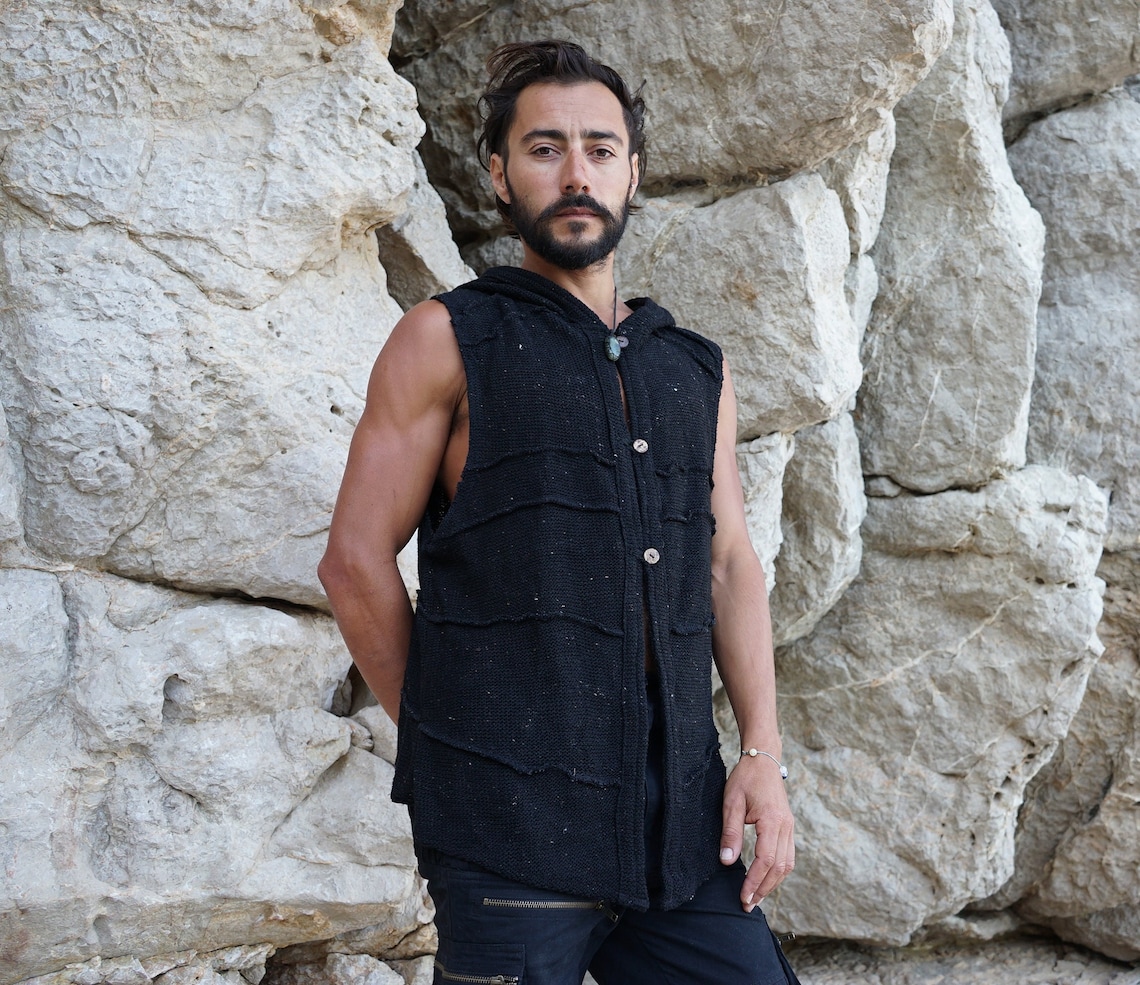 Knitted Banana Leaf Vest~psy Sweater~tribal Clothing~mens Hippie ...