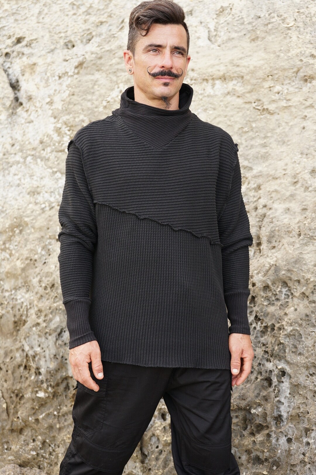 Men Asymmetric Knitted Sweater~cotton Oversize Pullover~boho Clothing ...
