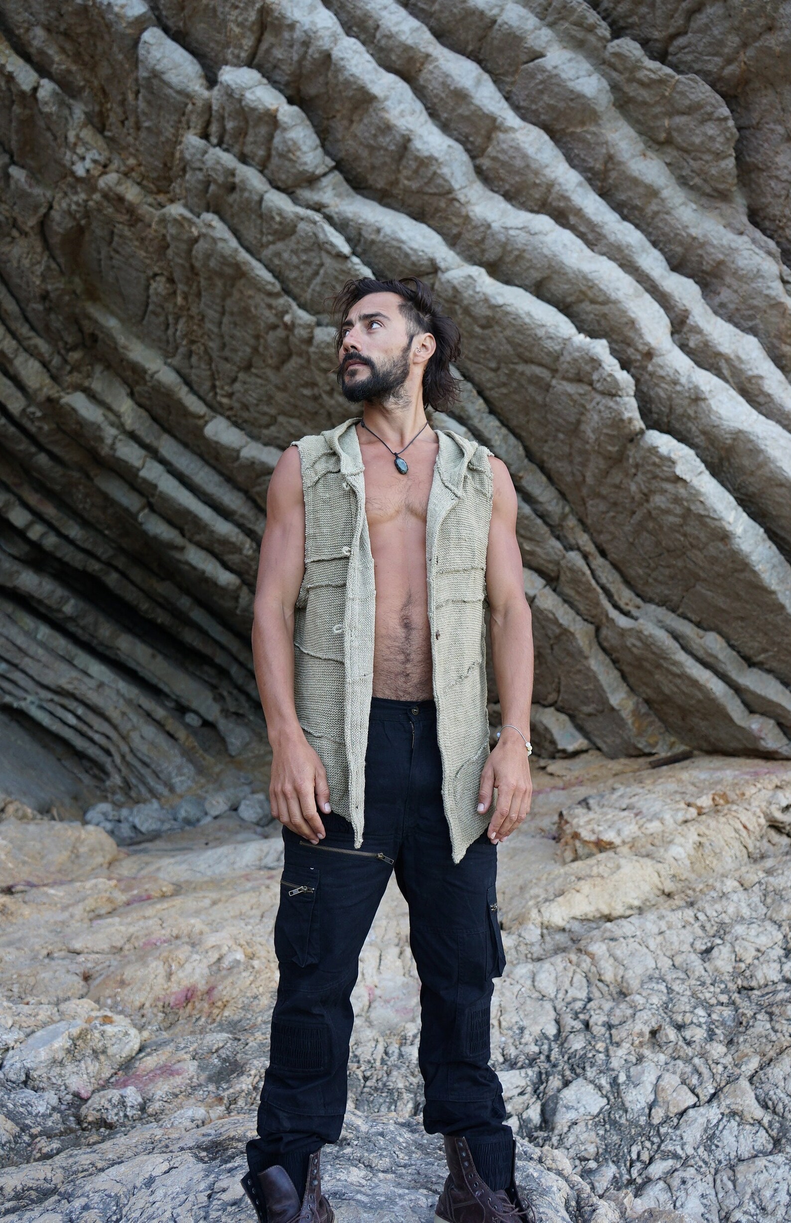 Knitted Banana Leaf Vest~psy Sweater~tribal Clothing~mens Hippie ...