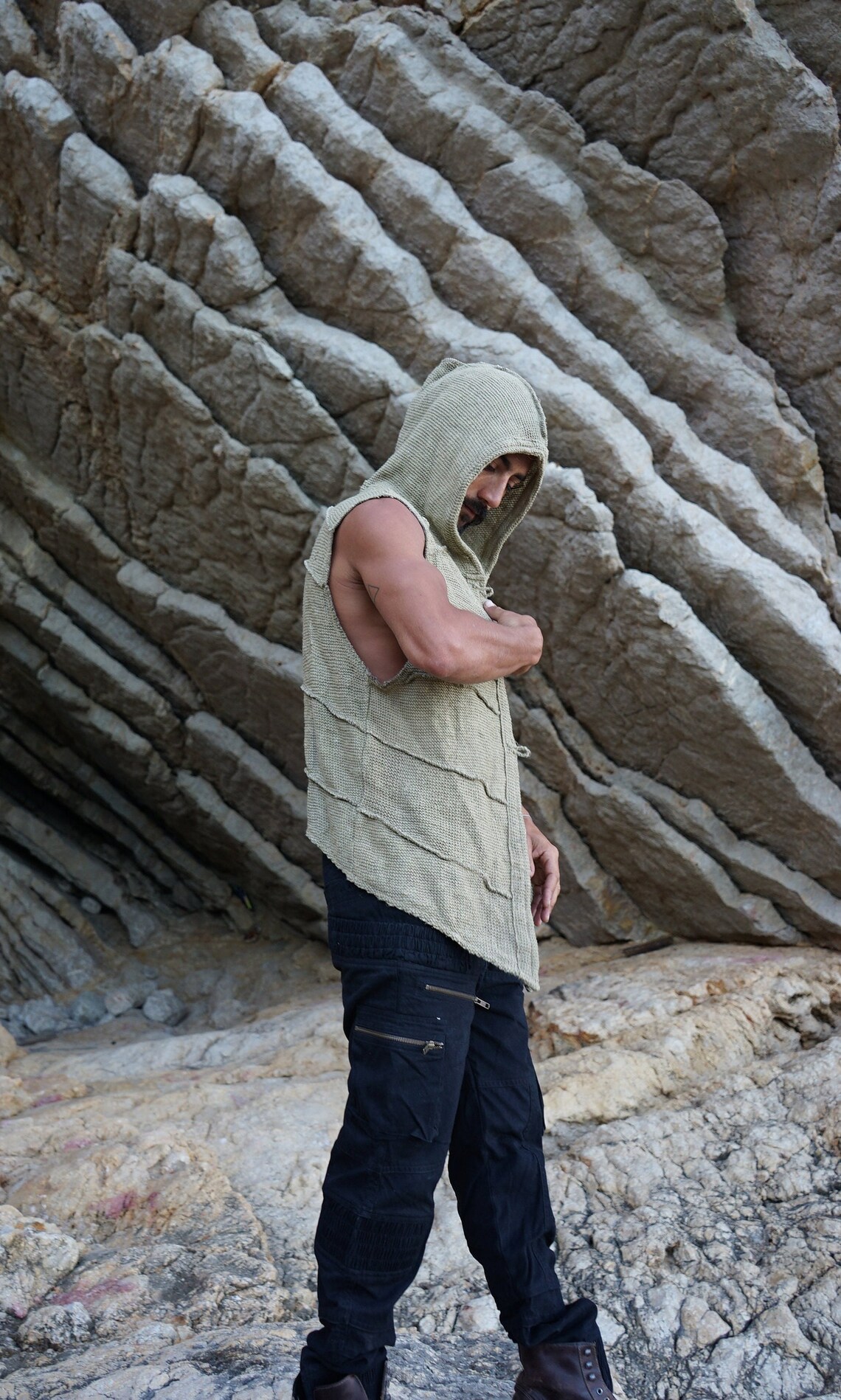 Knitted Banana Leaf Vest~psy Sweater~tribal Clothing~mens Hippie ...