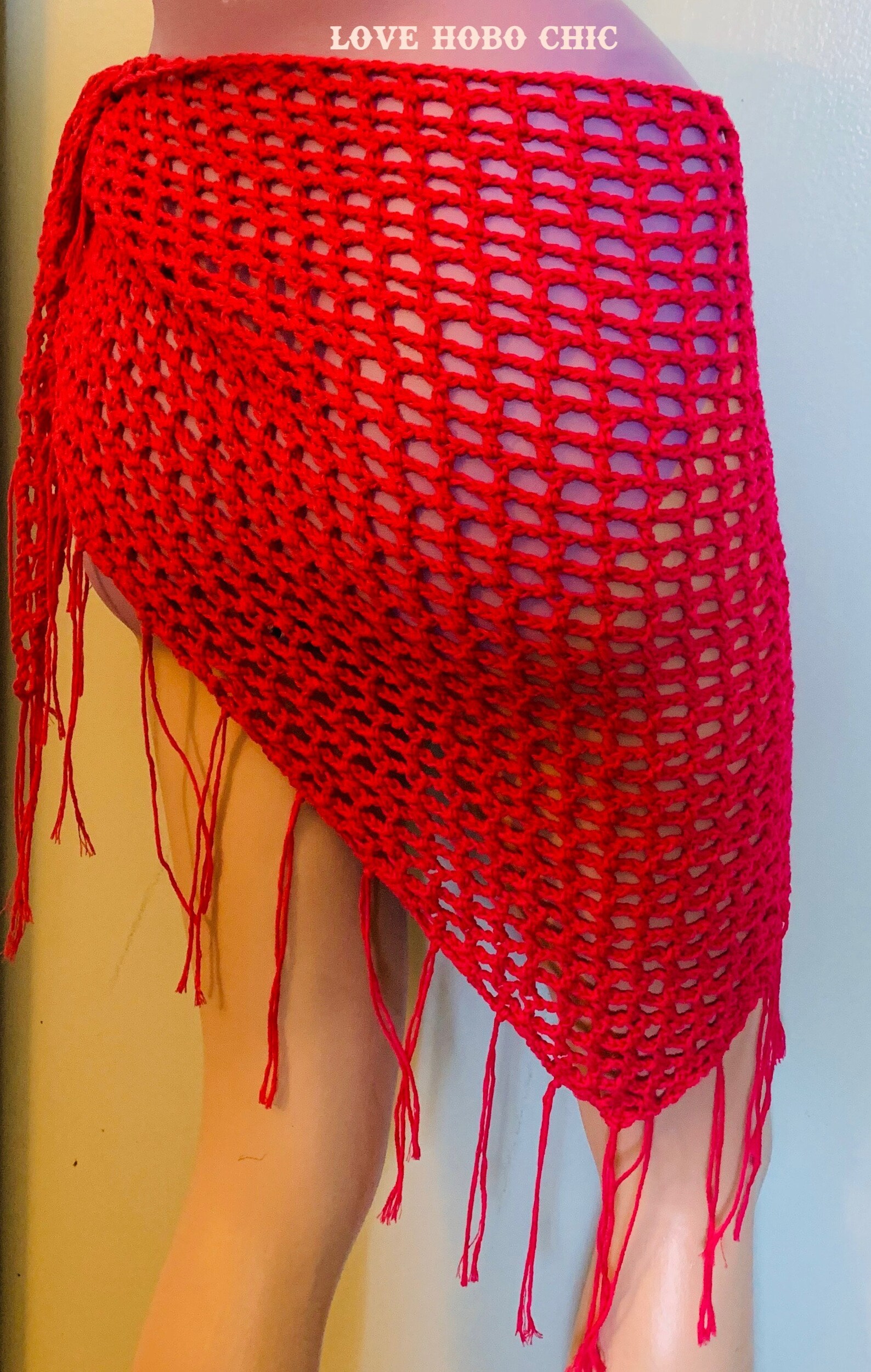 Aquarius, Cotton Fishnet Lace Crochet Sarong / Shawl With Fringe, Hot ...