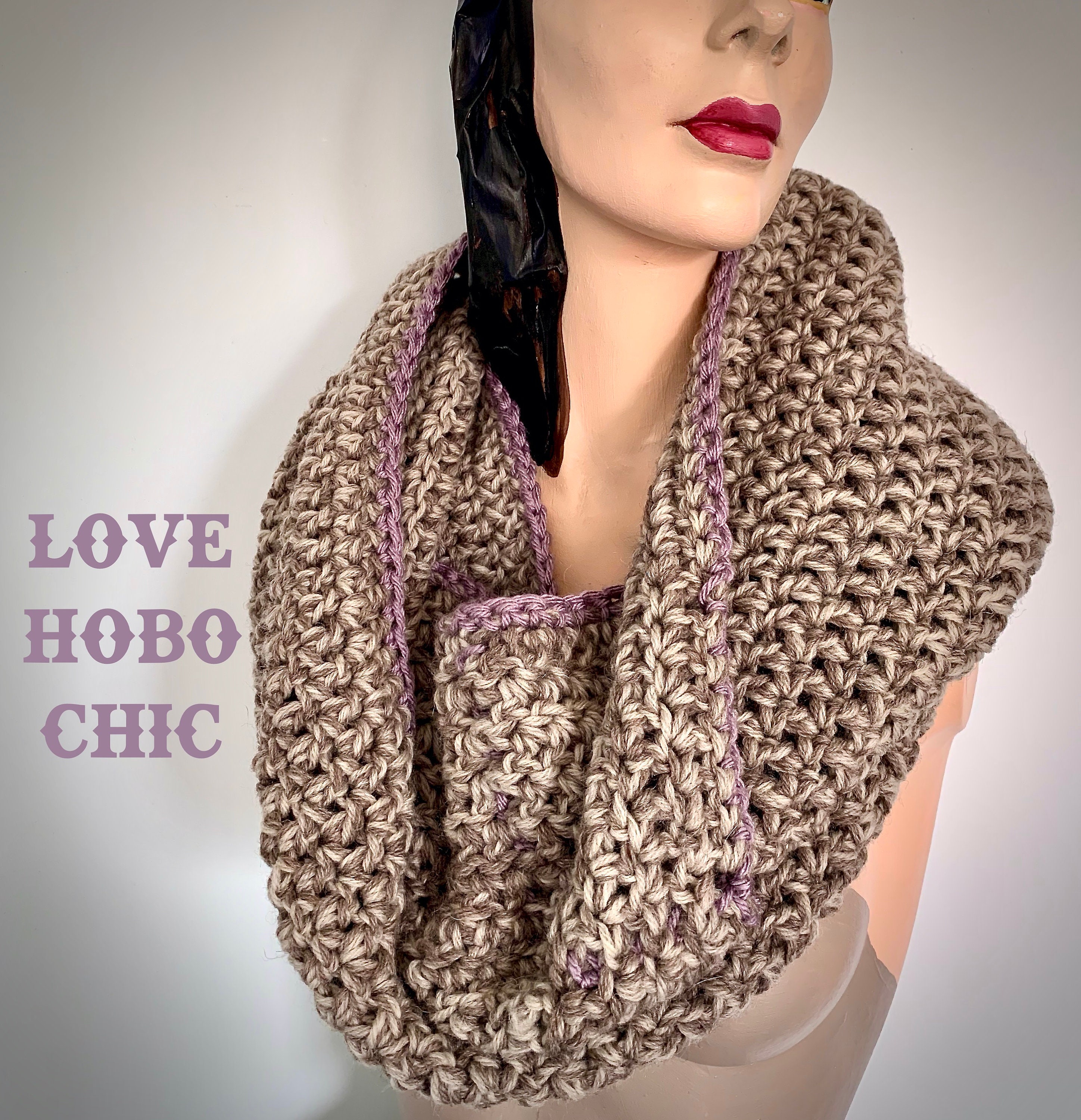 Escher Crochet Infinity Scarf Shawl Wool Oatmeal and - Etsy