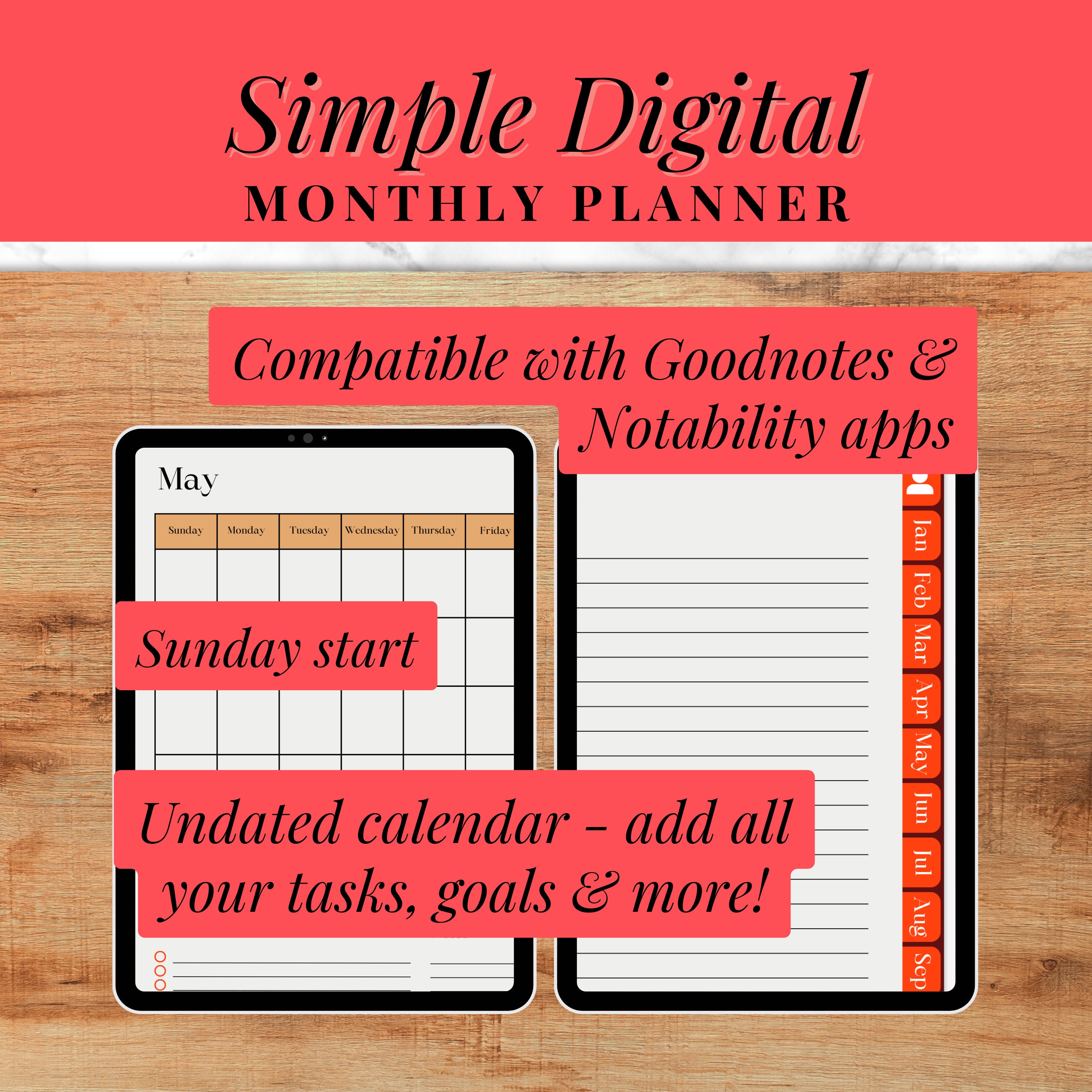 Monthly Digital Planner With Hyperlinks, Compatible With Goodnotes ...