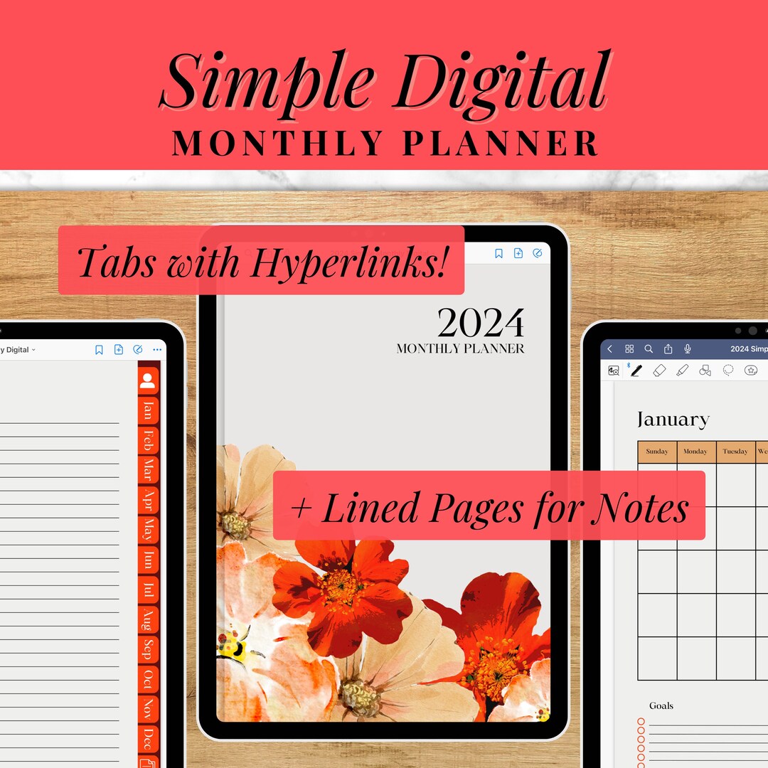 Monthly Digital Planner With Hyperlinks, Compatible With Goodnotes ...
