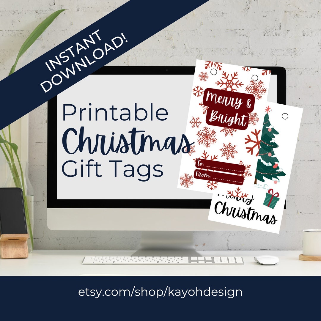 Merry & Bright Printable Christmas Gift Tags, Printable Gift Favor Tags ...