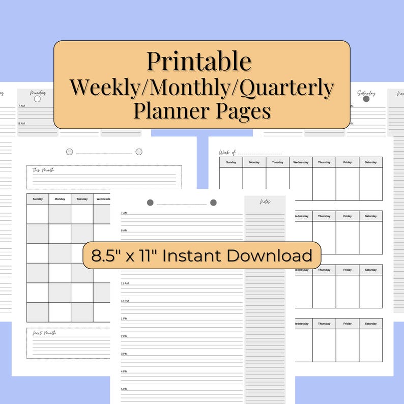 Printable Weekly/monthly/quarterly Planner Pages, 8.5 X 11" Instant ...