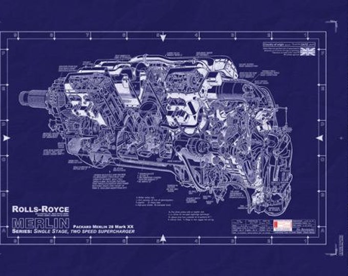 ROLLS-ROYCE MERLIN V-1650 Packard 28 Engineering Drawing/blueprint ...