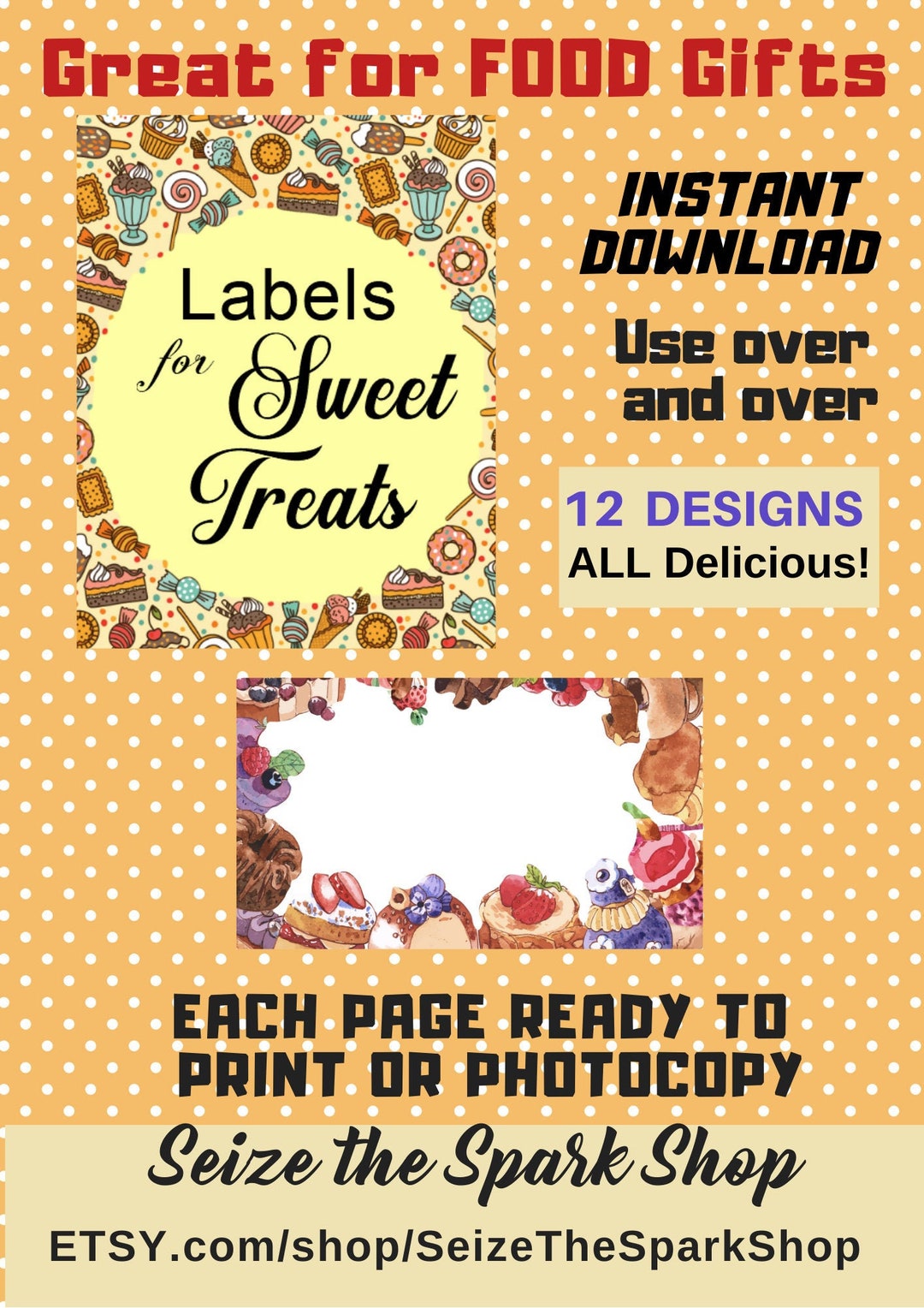 SWEET TREATS Labels, Tags, Stickers PRINTABLE 12 Designs Party Decor ...