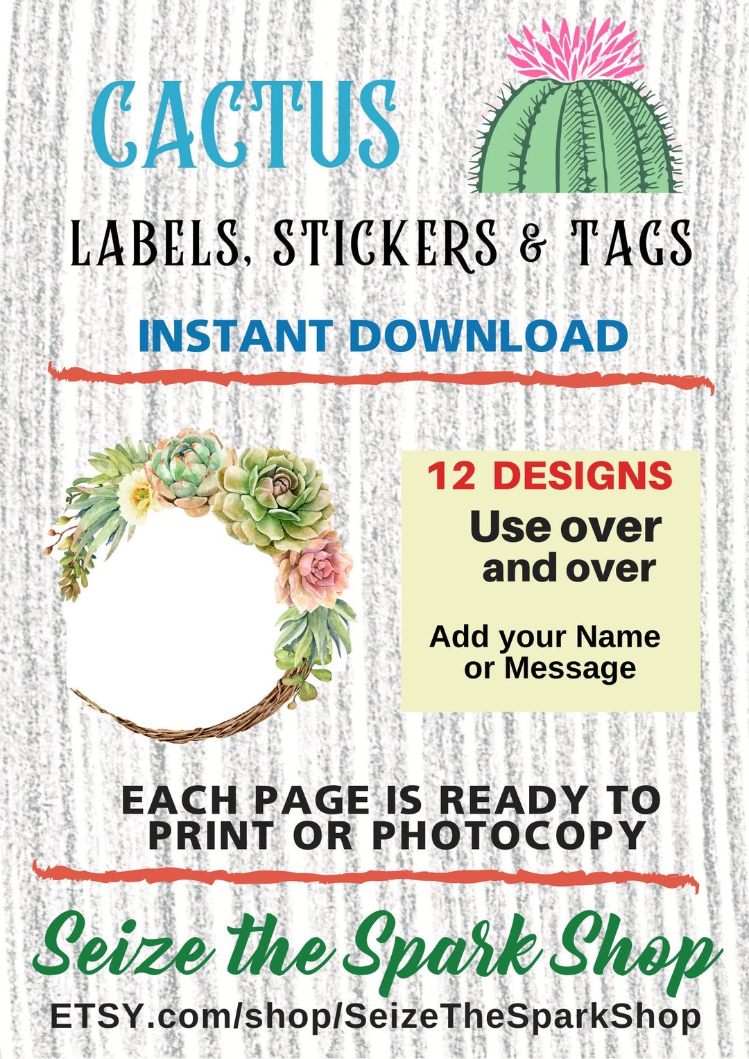CACTUS Labels, Tags, Stickers - PRINTABLE, 12 Designs, Name Tag, for ...