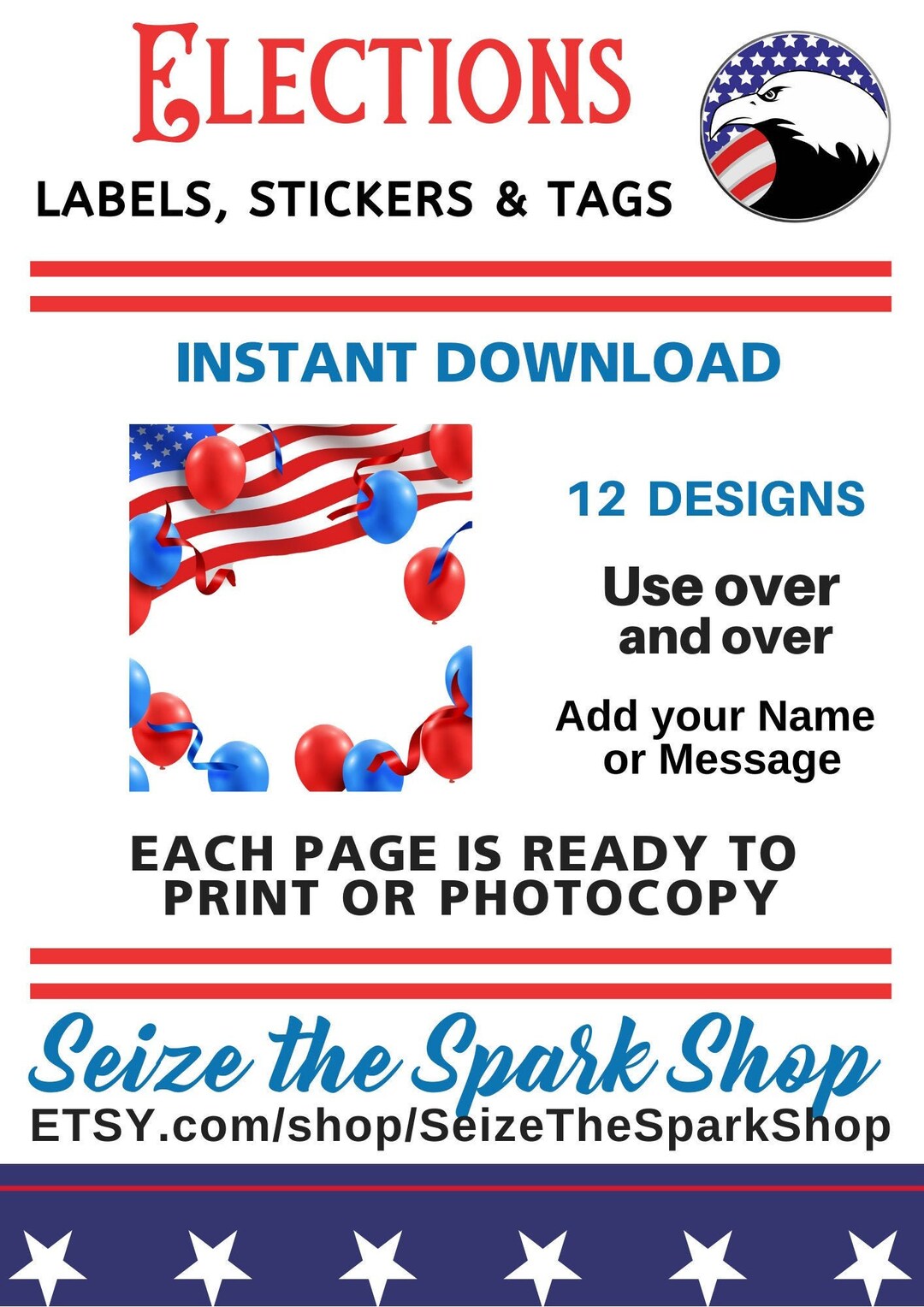Elections Labels, Tags, Stickers - PRINTABLE, 12 Designs, Name Tag, for ...