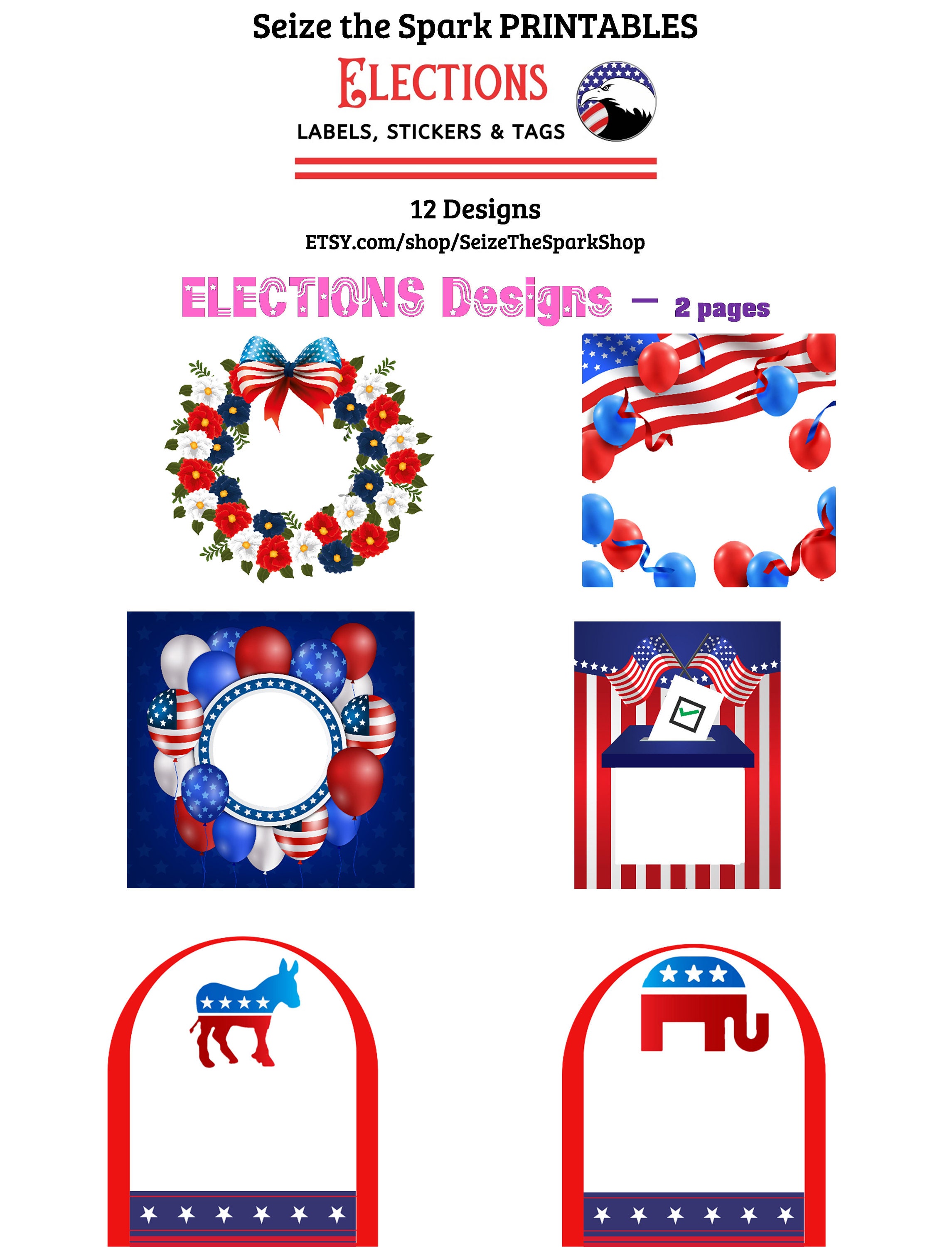 Elections Labels, Tags, Stickers - PRINTABLE, 12 Designs, Name Tag, for ...