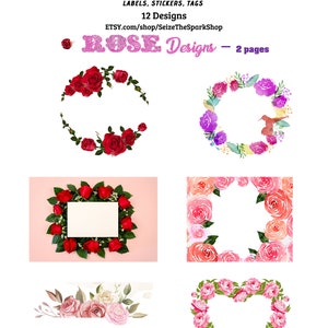 ROSES Labels, Tags, Stickers -PRINTABLE, Save the Date, Bridal Shower ...