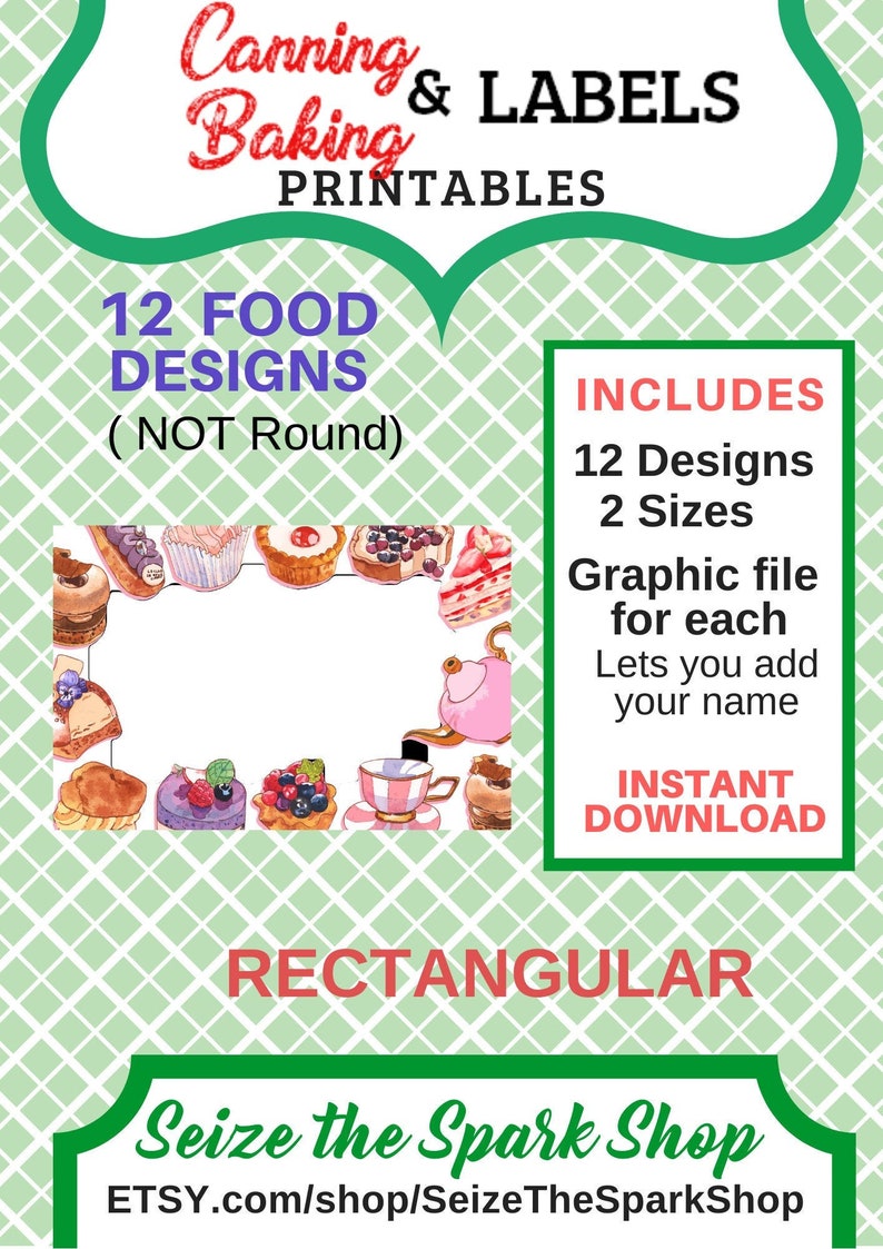 Canning and Baking LABELS - PRINTABLE - FOOD, Rectangle - 12 Designs 2 ...