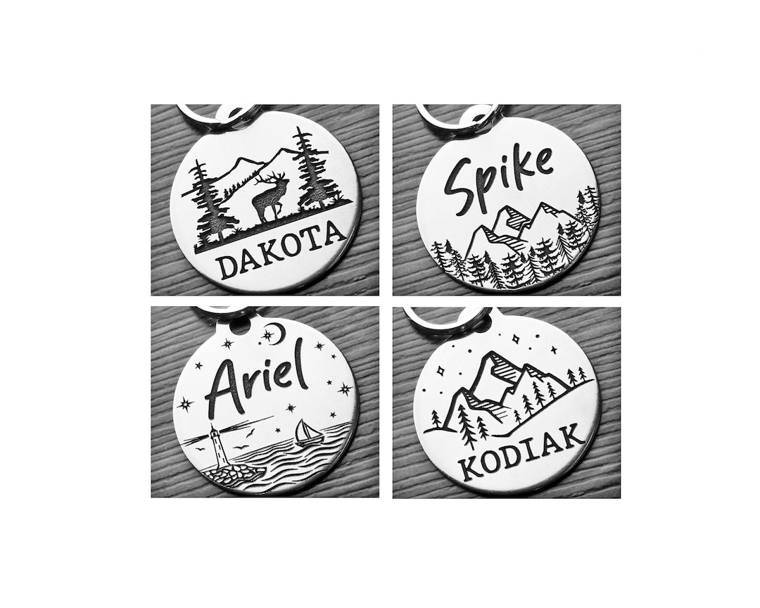 Mountain Dog Tag: Personalized Stainless Steel Pet ID, Nature Inspired ...