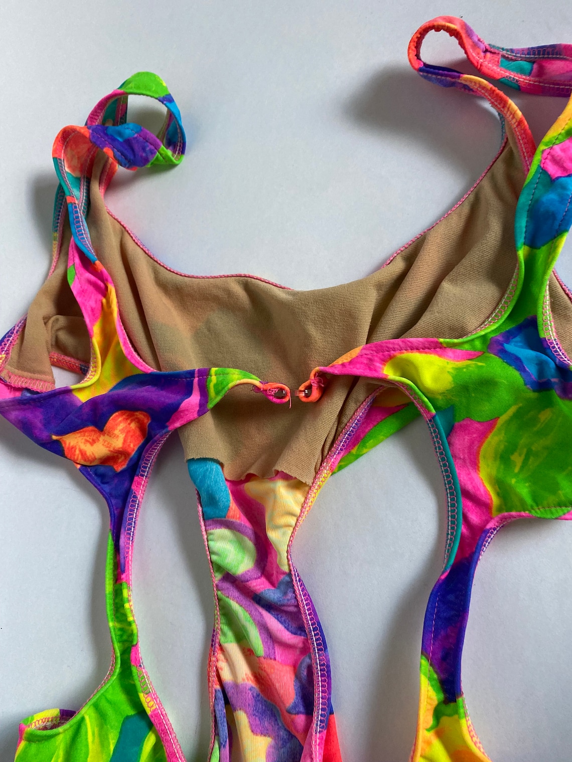 80s vintage cut out one piece high cut swimsuit in colorful | Etsy