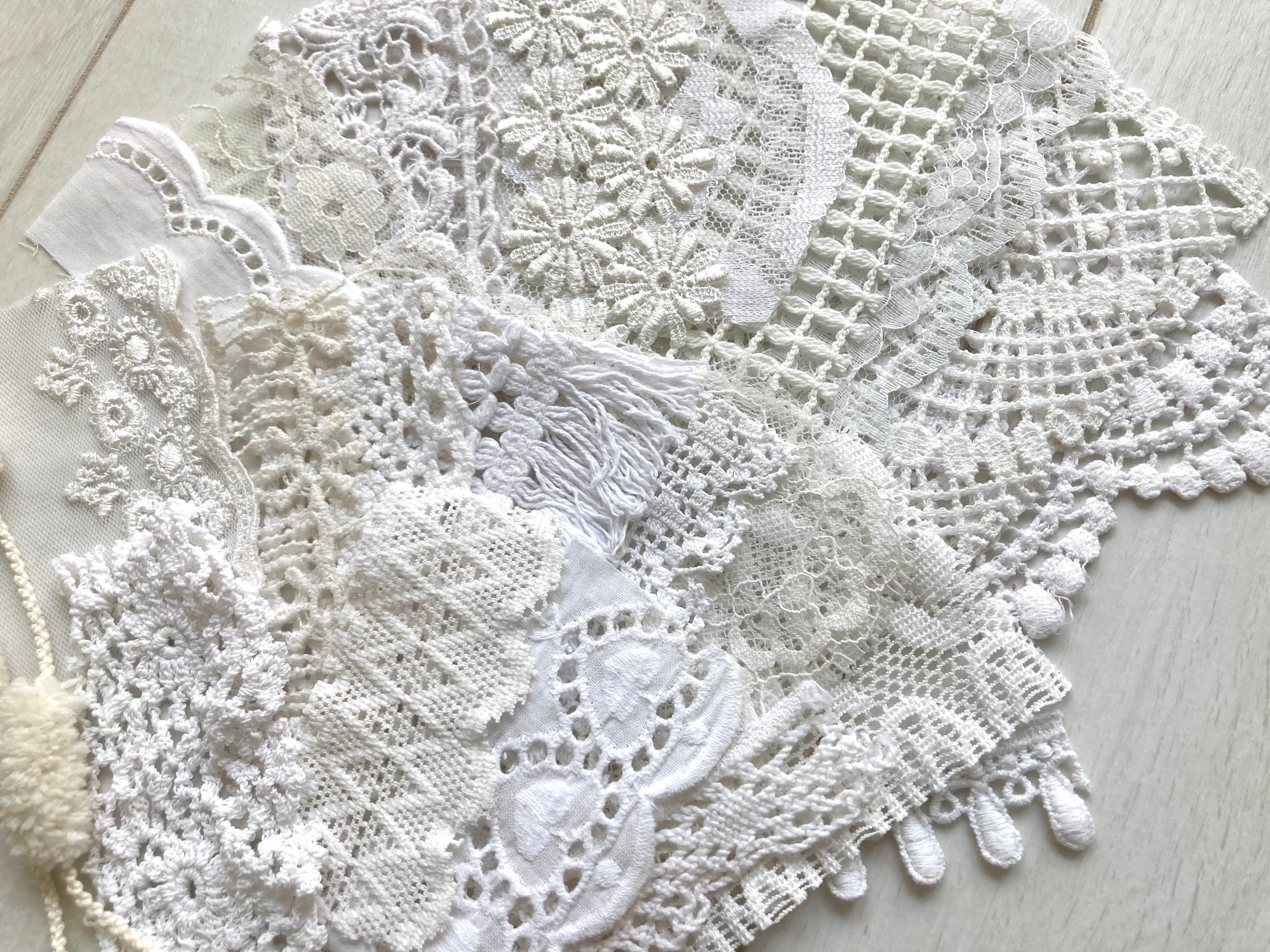 White vintage lace scraps for junk journals Set of 30 | Etsy