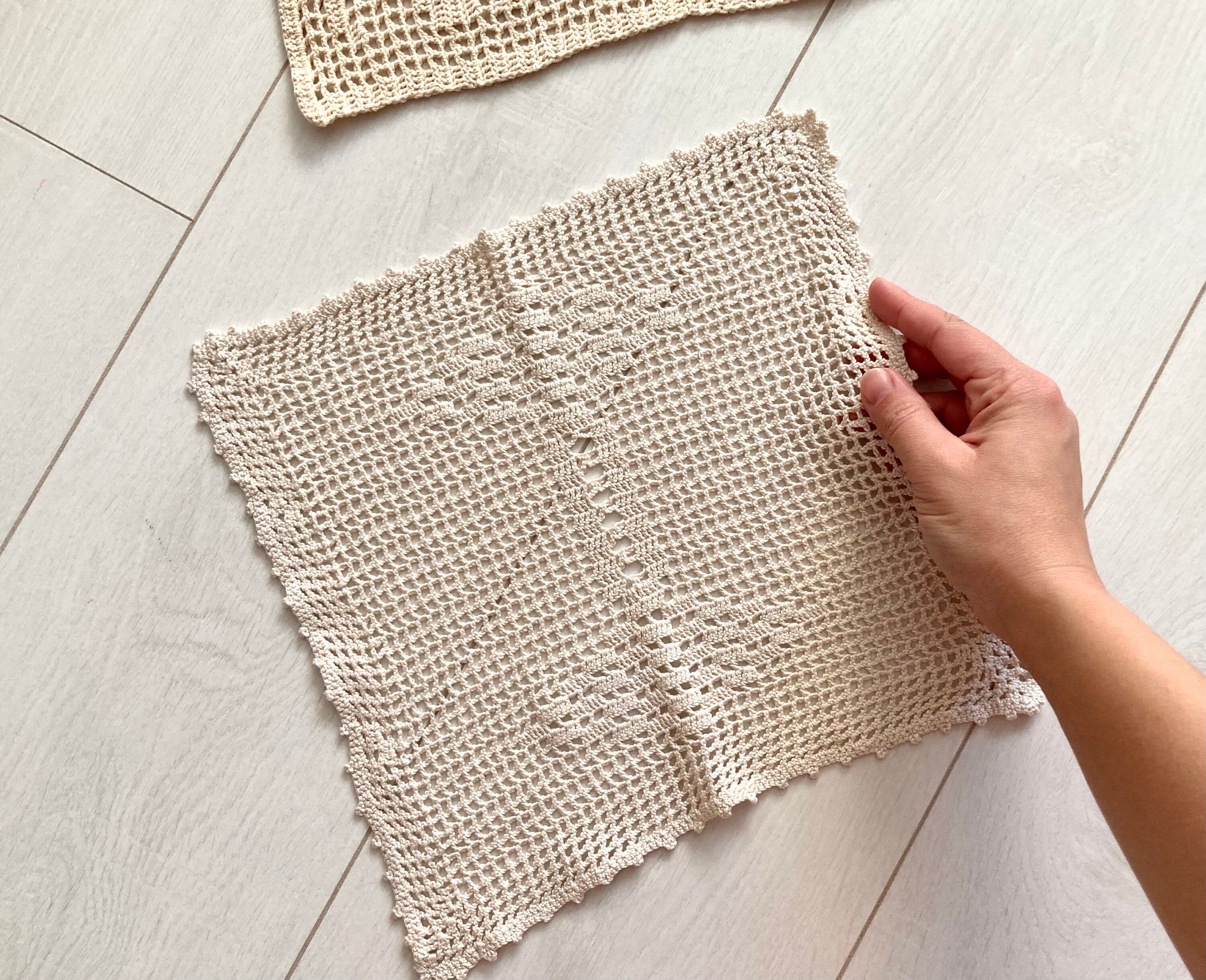 2 Vintage Beige Doilies, Crochet Napkin, Wedding Doily, Small Square ...