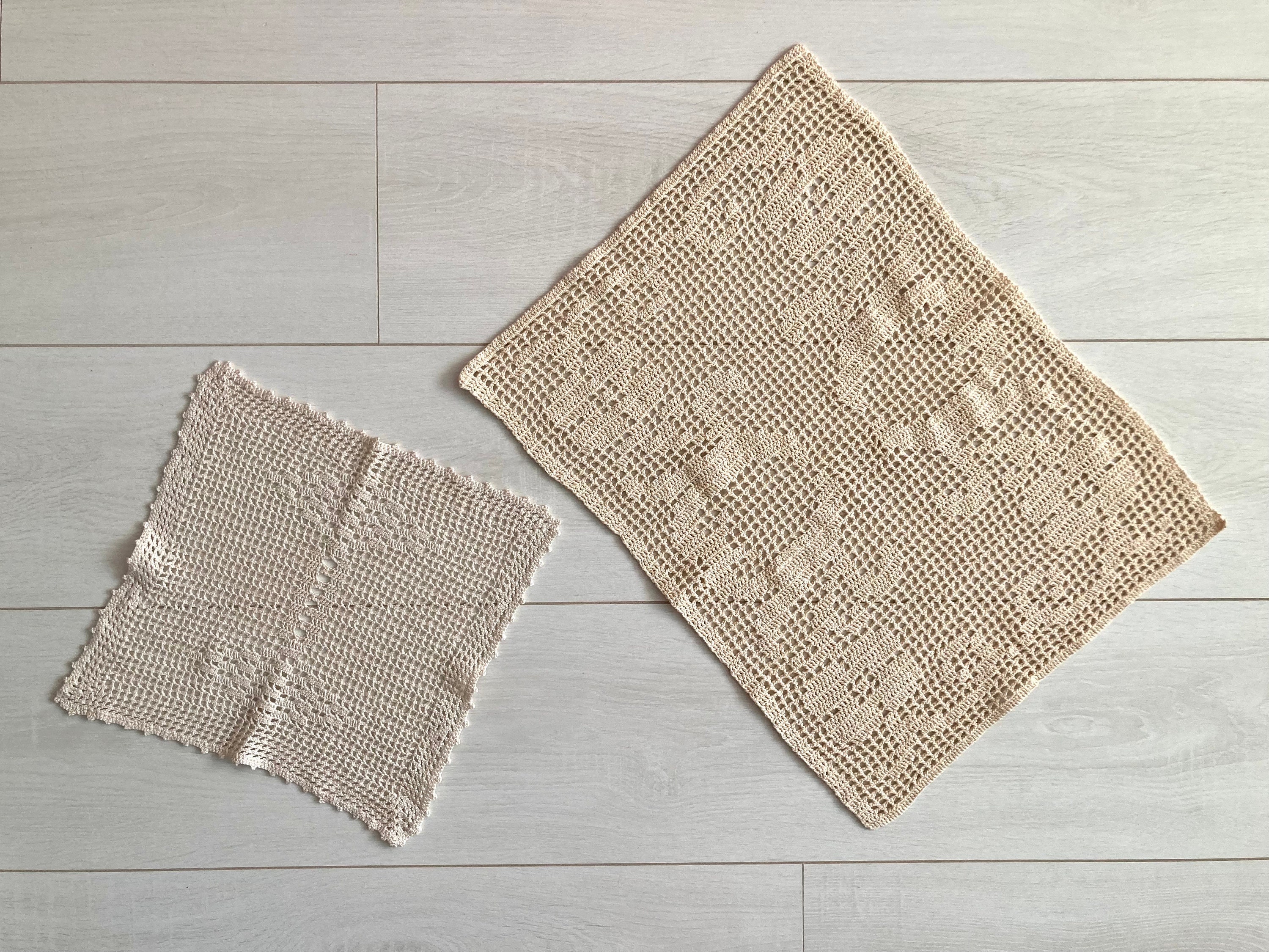 2 Vintage Beige Doilies, Crochet Napkin, Wedding Doily, Small Square ...