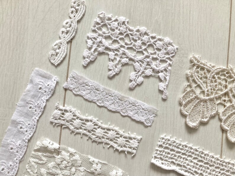 White Vintage Lace Scraps for Junk Journals, Set of 20 Assorted Lace ...