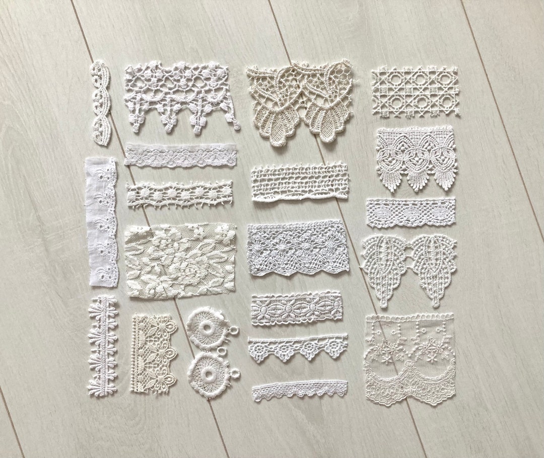 White Vintage Lace Scraps for Junk Journals, Set of 20 Assorted Lace ...