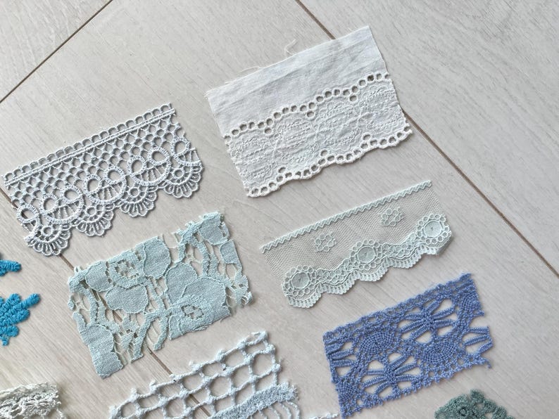 Vintage Lace Scraps, Set of 20 Blue Assorted Lace Pieces, Lace and ...