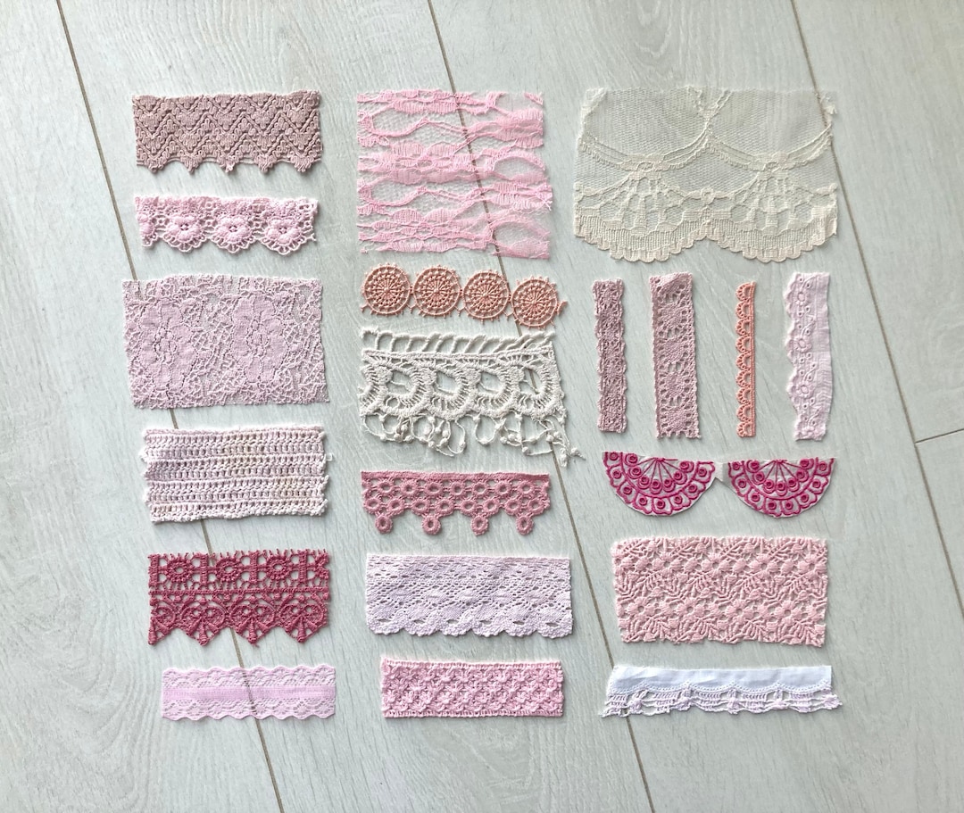 Antique Lace Remnants, Vintage Lace Scraps, Set of 20 Assorted Pink ...