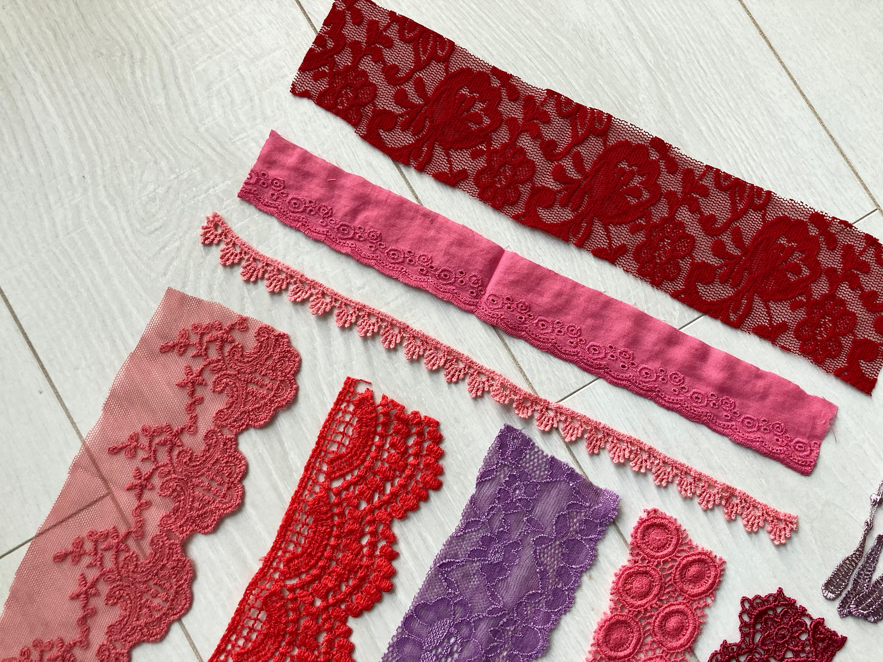 Red and Purple Lace Grab Bag, 20 Assorted Vintage Lace Pieces, Antique ...