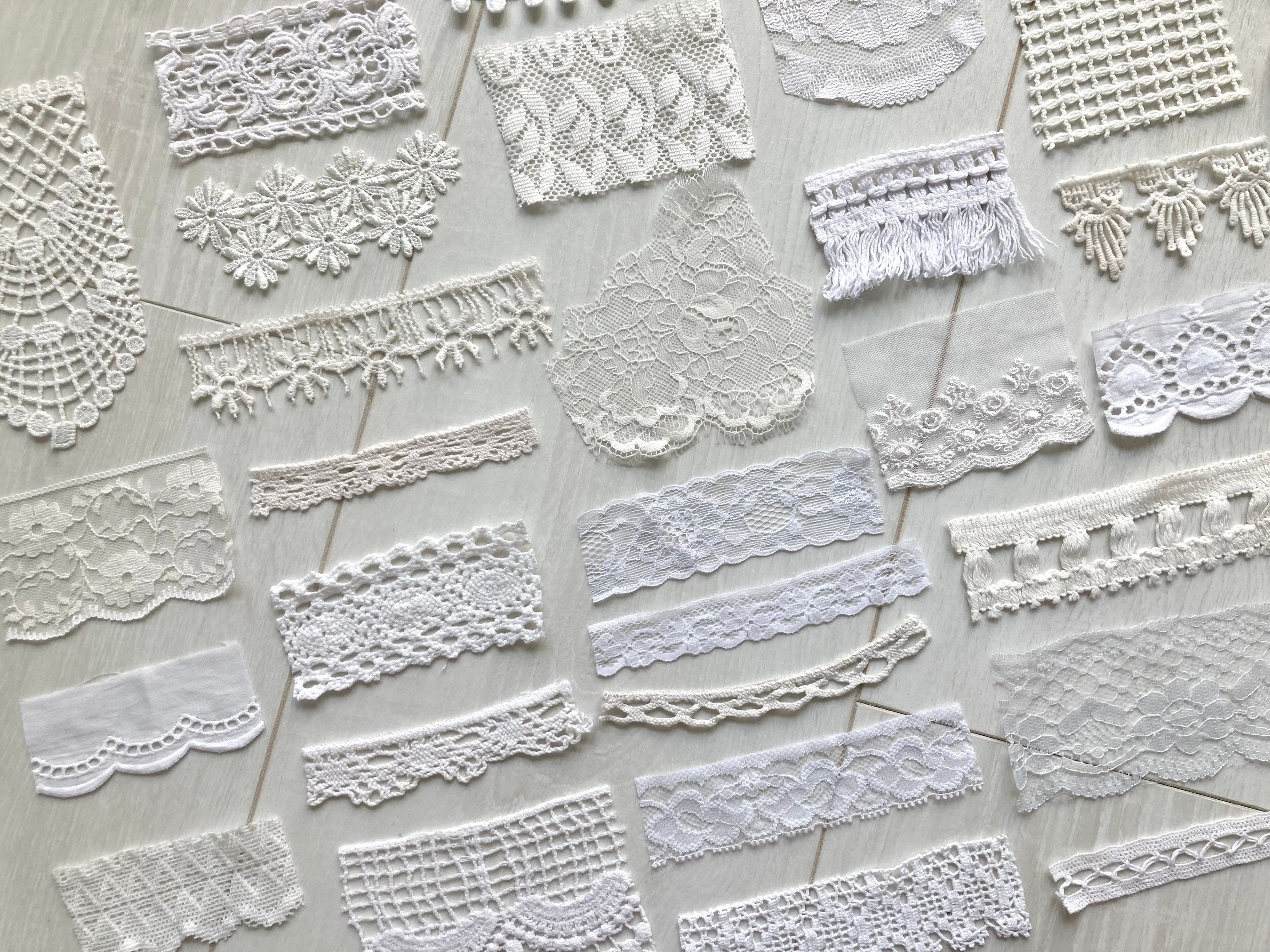 White vintage lace scraps for junk journals Set of 30 | Etsy