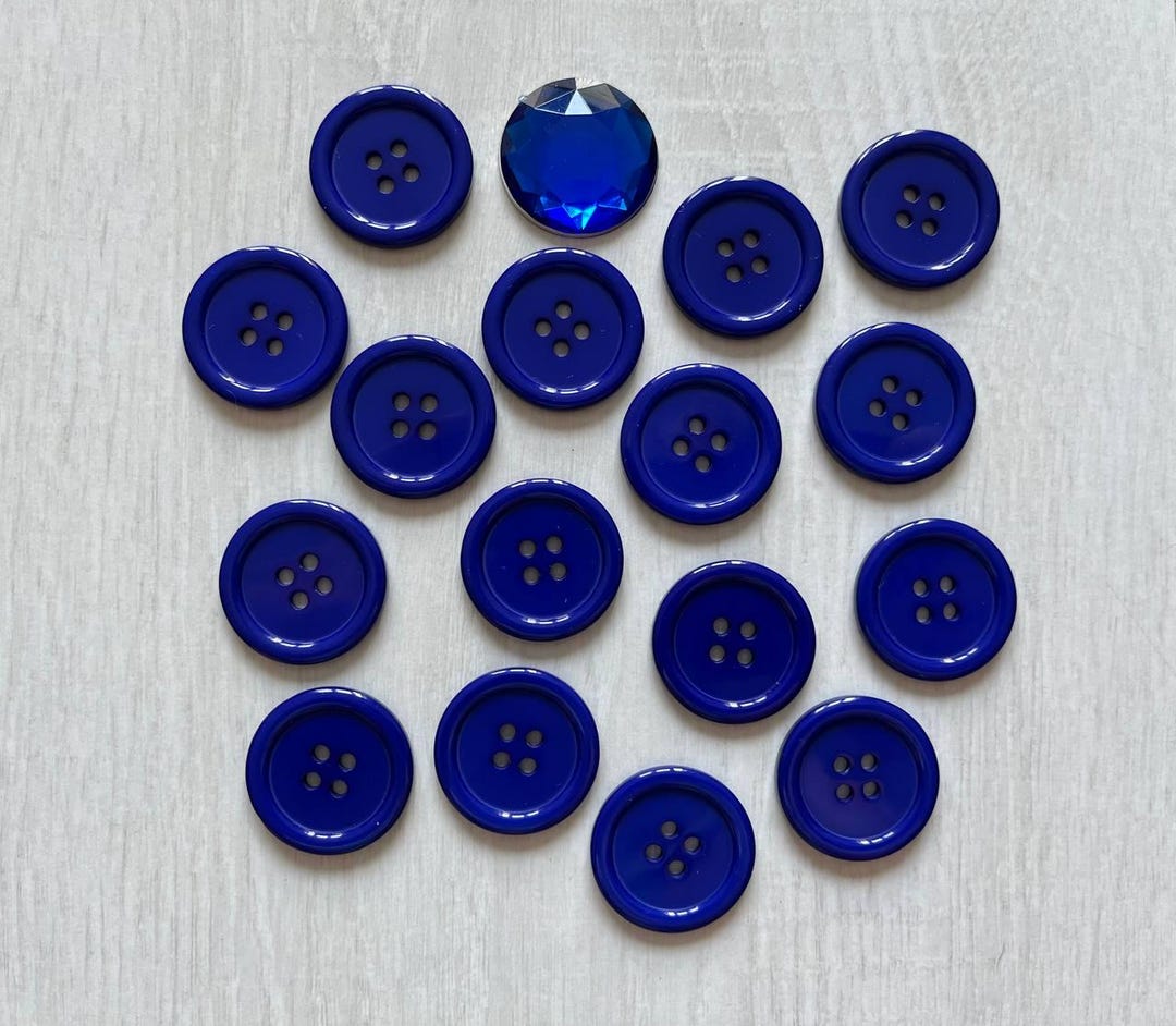 16 Vintage Large Blue Buttons, 4 Hole Round Plastic Buttons Lot, Craft ...