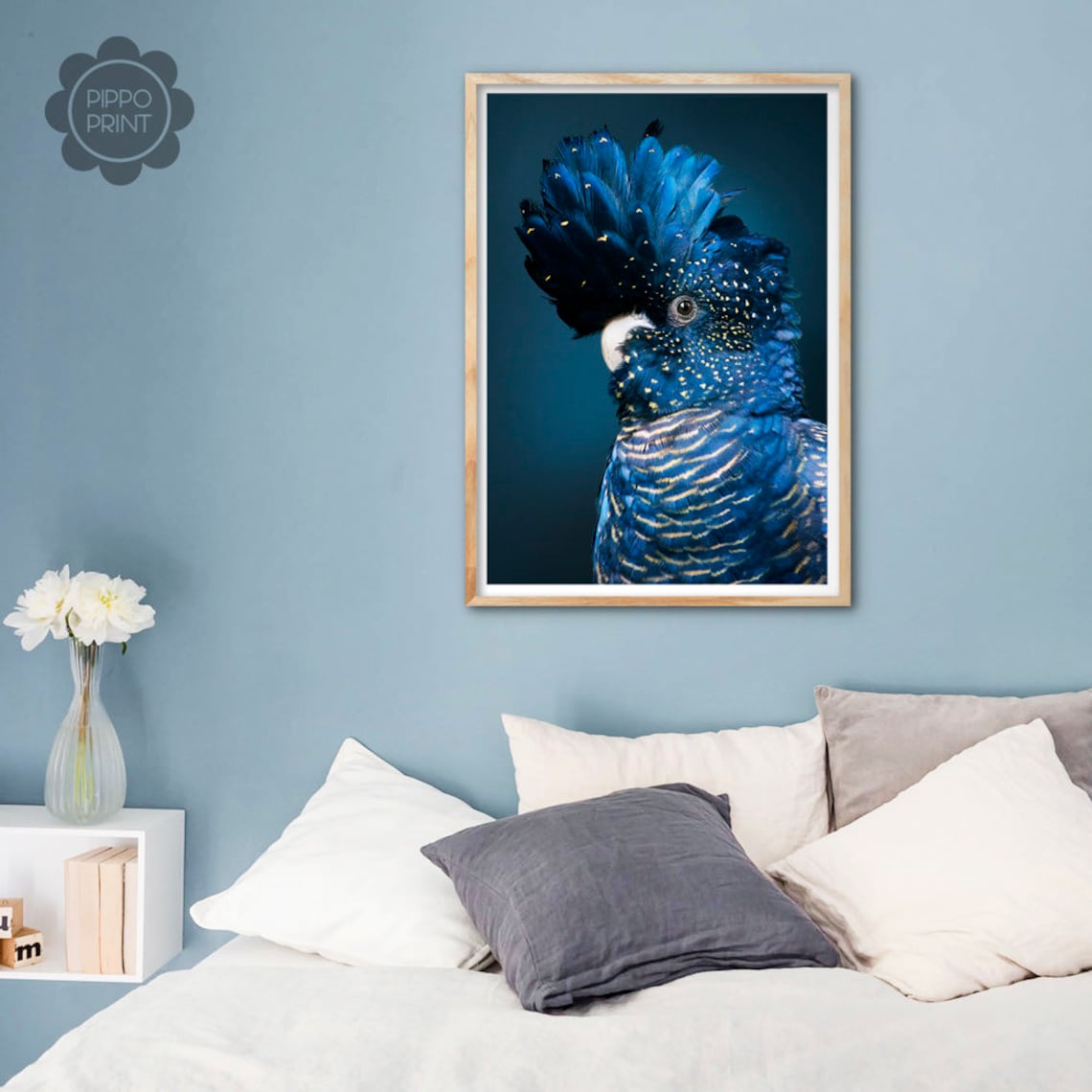 Black Cockatoo Print Bird Wall Art Blue Decor Large - Etsy Australia