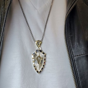 Father's Day Gift Shield Pendant With Diamonds in Silver and Gold. - Etsy