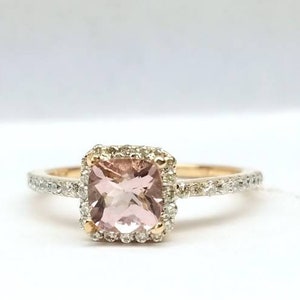 Morganite Engagement Ring With Halo Set in 14k Rose Gold. - Etsy