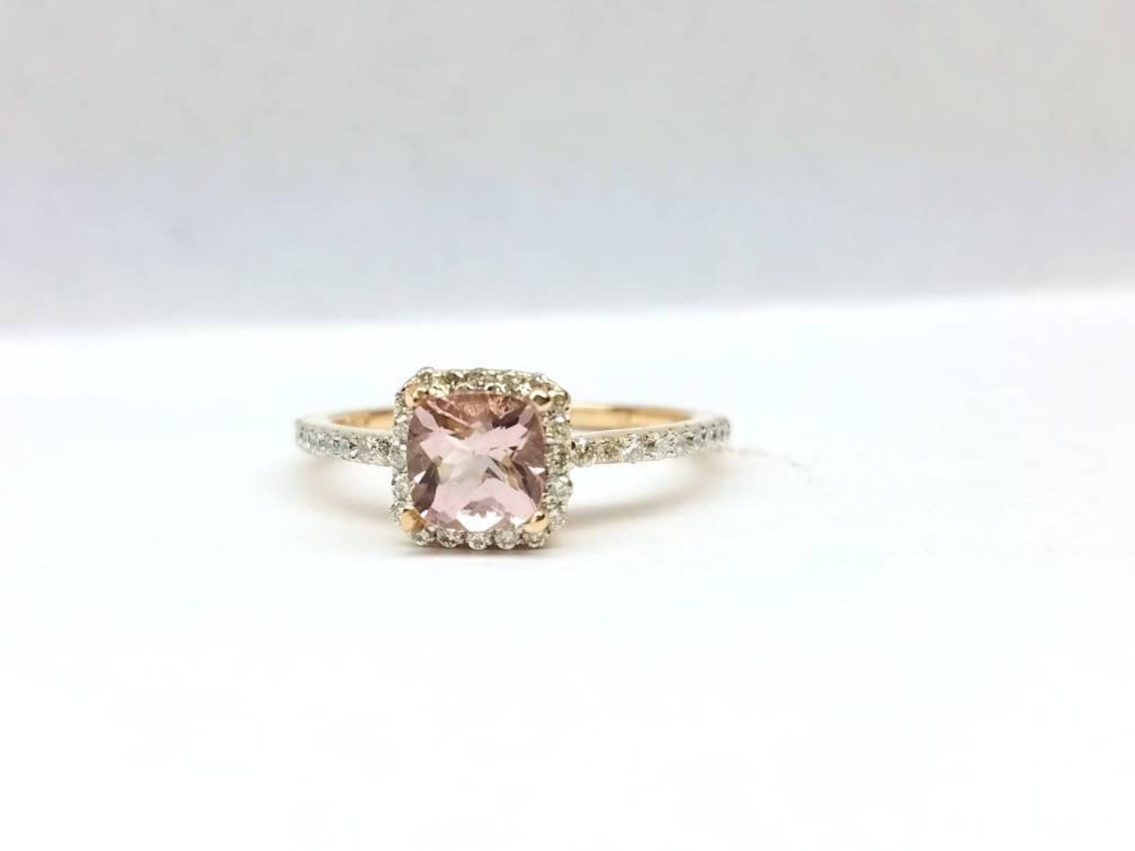 Morganite Engagement Ring With Halo Set in 14k Rose Gold. - Etsy