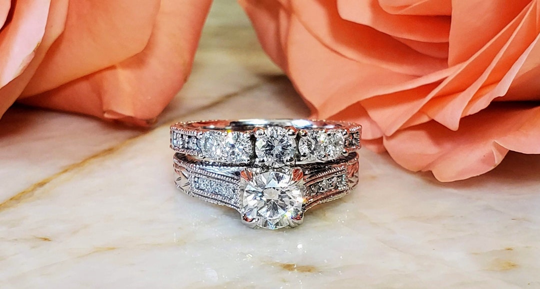 Vintage Engagement and Wedding Ring Set. - Etsy