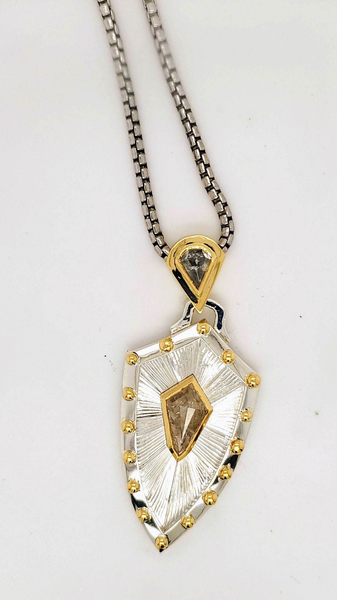 Father's Day Gift Shield Pendant With Diamonds in Silver and Gold. - Etsy