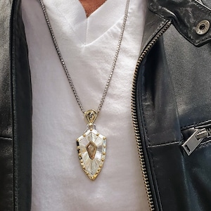 Father's Day Gift Shield Pendant With Diamonds in Silver and Gold. - Etsy