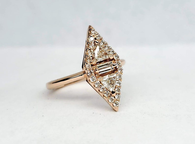Triangle Diamond 14k Gold Engagement Ring: Art Deco Geometric Cluster ...