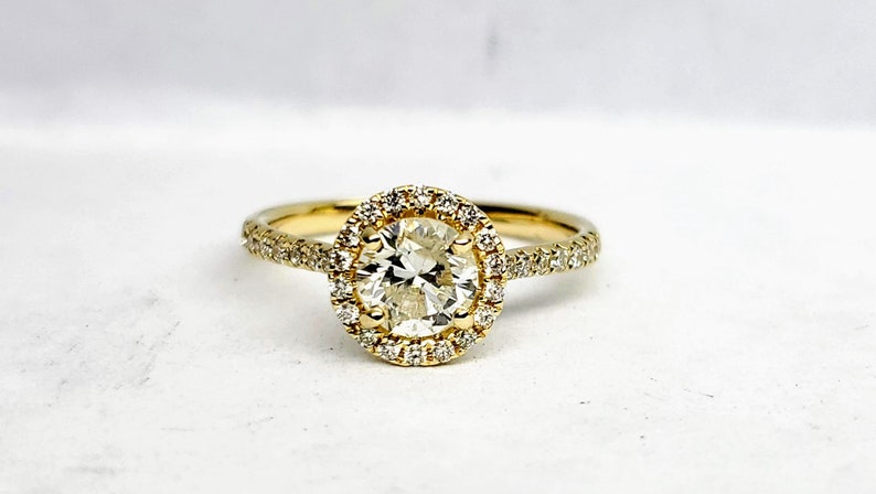 14kt Yellow Gold Halo Diamond Engagement Ring. - Etsy