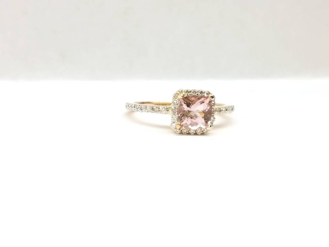 Morganite Engagement Ring With Halo Set in 14k Rose Gold. - Etsy