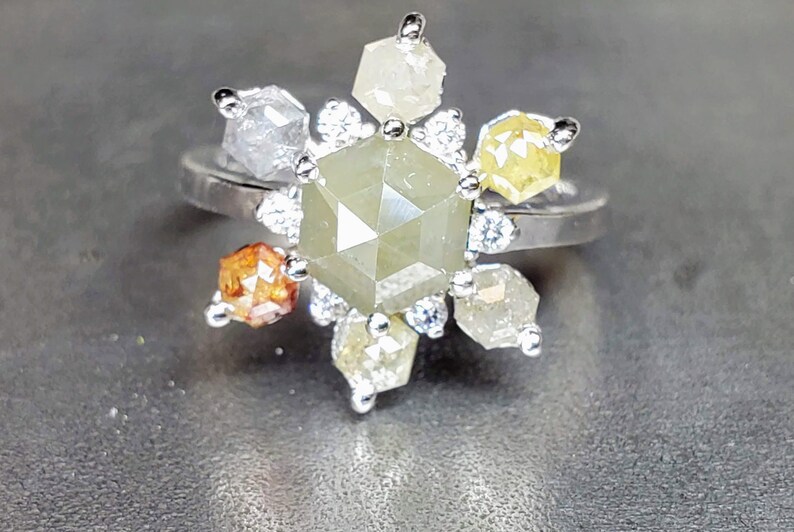 Cluster Diamond Ring / Solid 14 K Gold / Natural Diamonds - Etsy