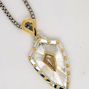 Father's Day Gift Shield Pendant With Diamonds in Silver and Gold. - Etsy