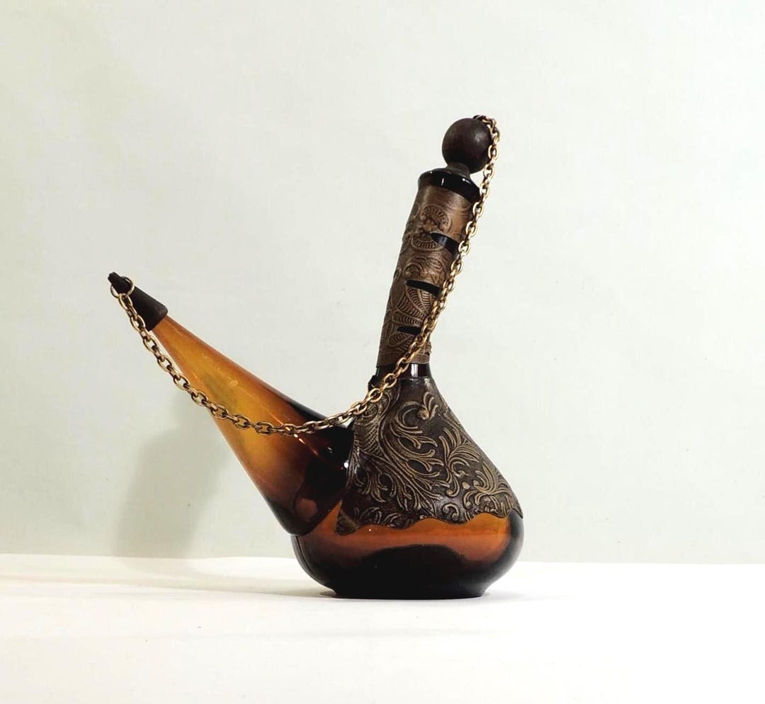 Vintage Spanish Porrón – Decorative Wine Carafe – Amber Glass ...