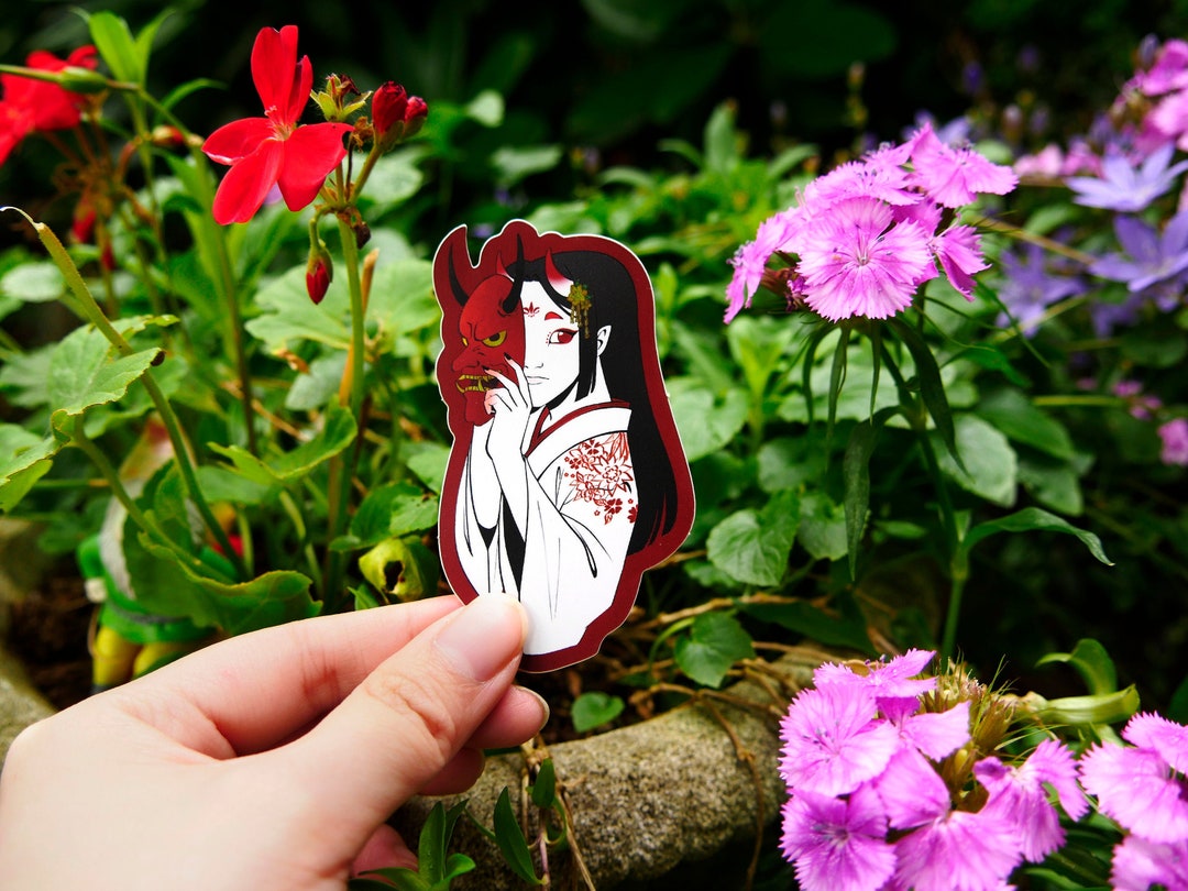 Japanese Anime Sticker Oni Mask Oni Girl Sticker Yokai Mask Japanese ...
