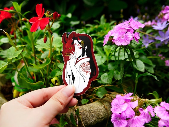 Japanese Anime Sticker Oni Mask Oni Girl Sticker Yokai | Etsy