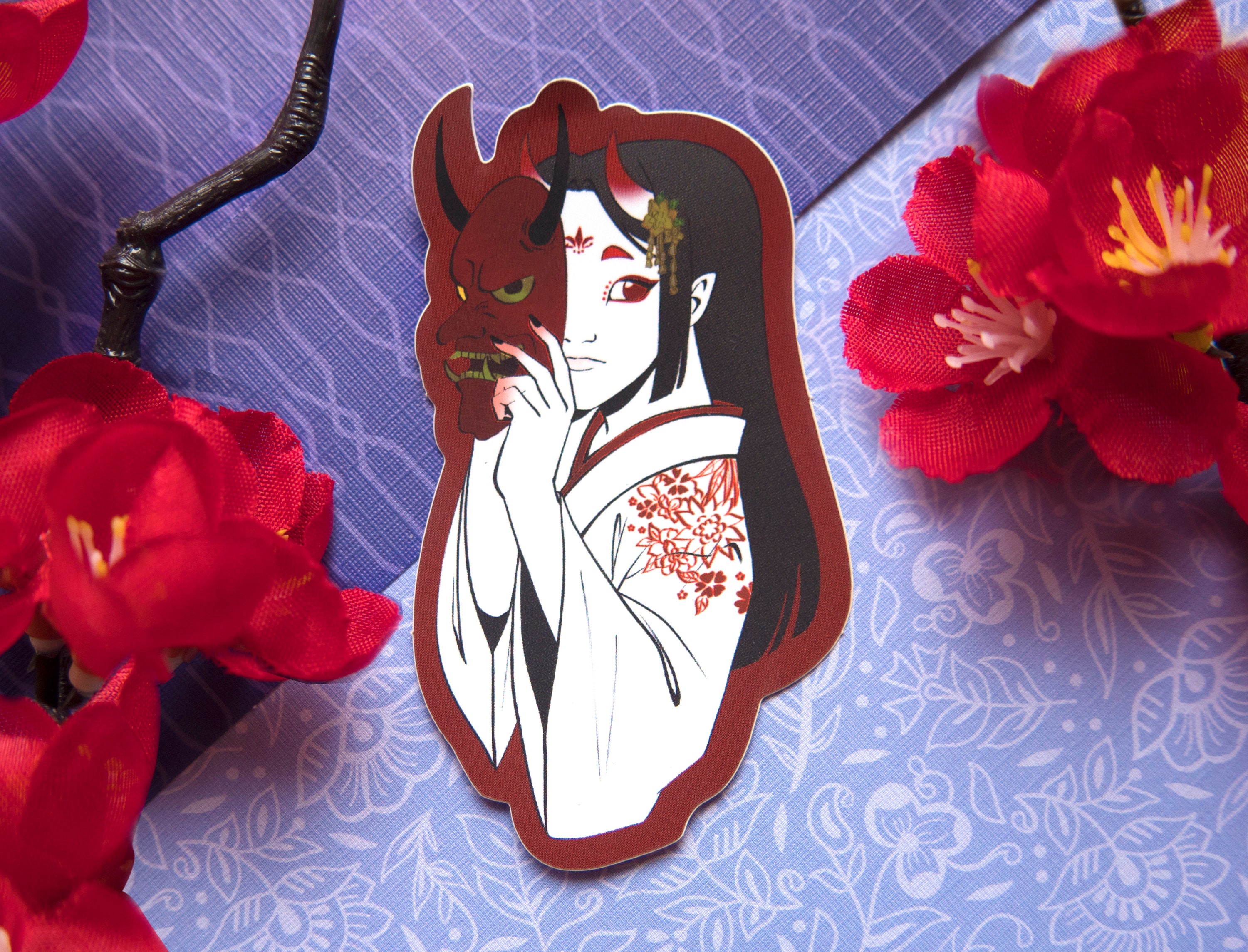 Japanese Anime Sticker Oni Mask Oni Girl Sticker Yokai | Etsy