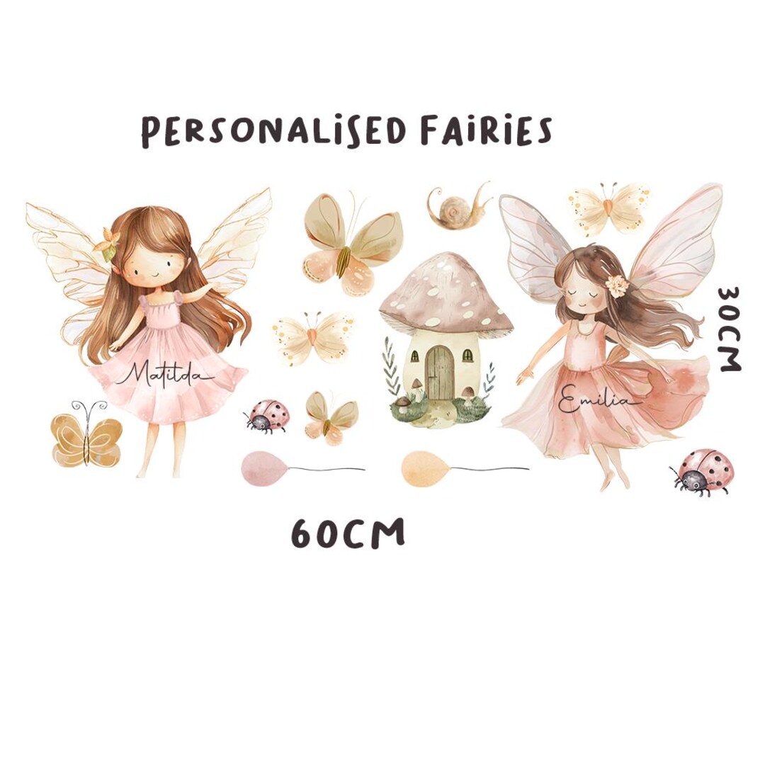 Personalized Fairies Wall Decal, Wall Stickers, Nursery Room Wall Decor ...