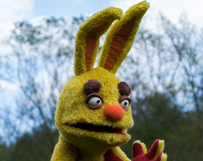 Yellow Furry Rabbit Monster Professional Hand Puppet , Therapy Prop ...
