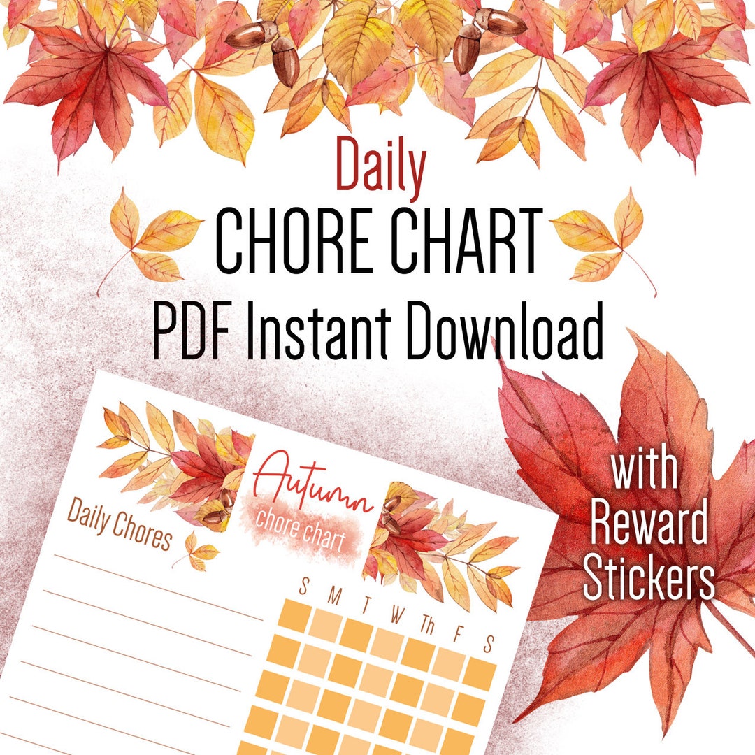 Daily Chore Chart, Fall-themed the Kids Will Love DIGITAL DOWNLOAD for ...